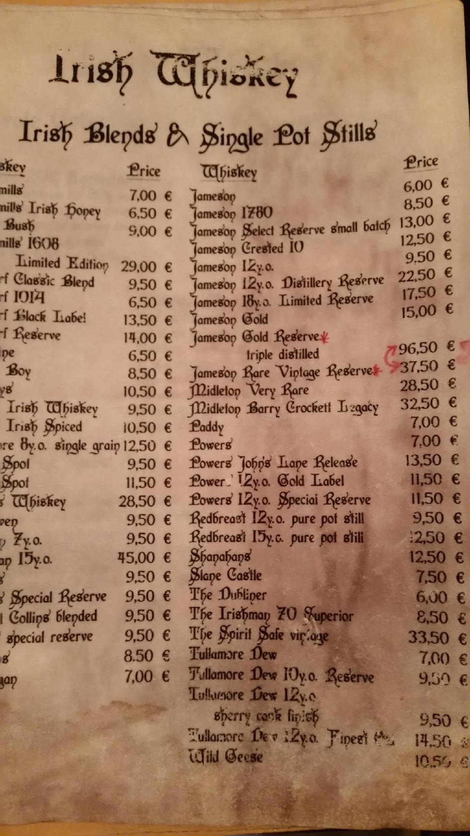 Menu at Scholars Lounge Irish Pub, Rome