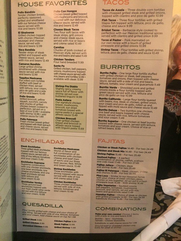 Menu at Torres Mexican Steakhouse, Williamsburg