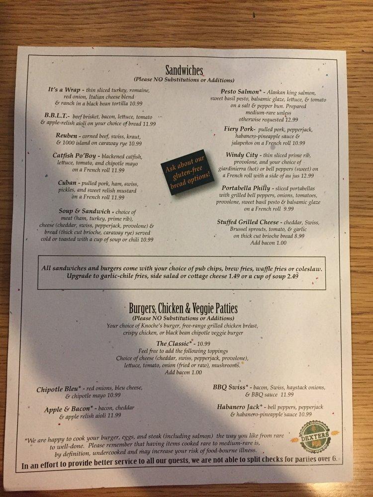 Menu at Dexter's Pub, Madison