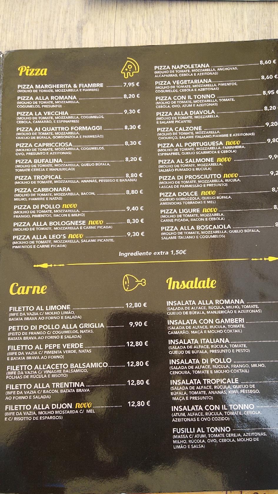 Menu at La Vecchia Roma II restaurant, Oeiras