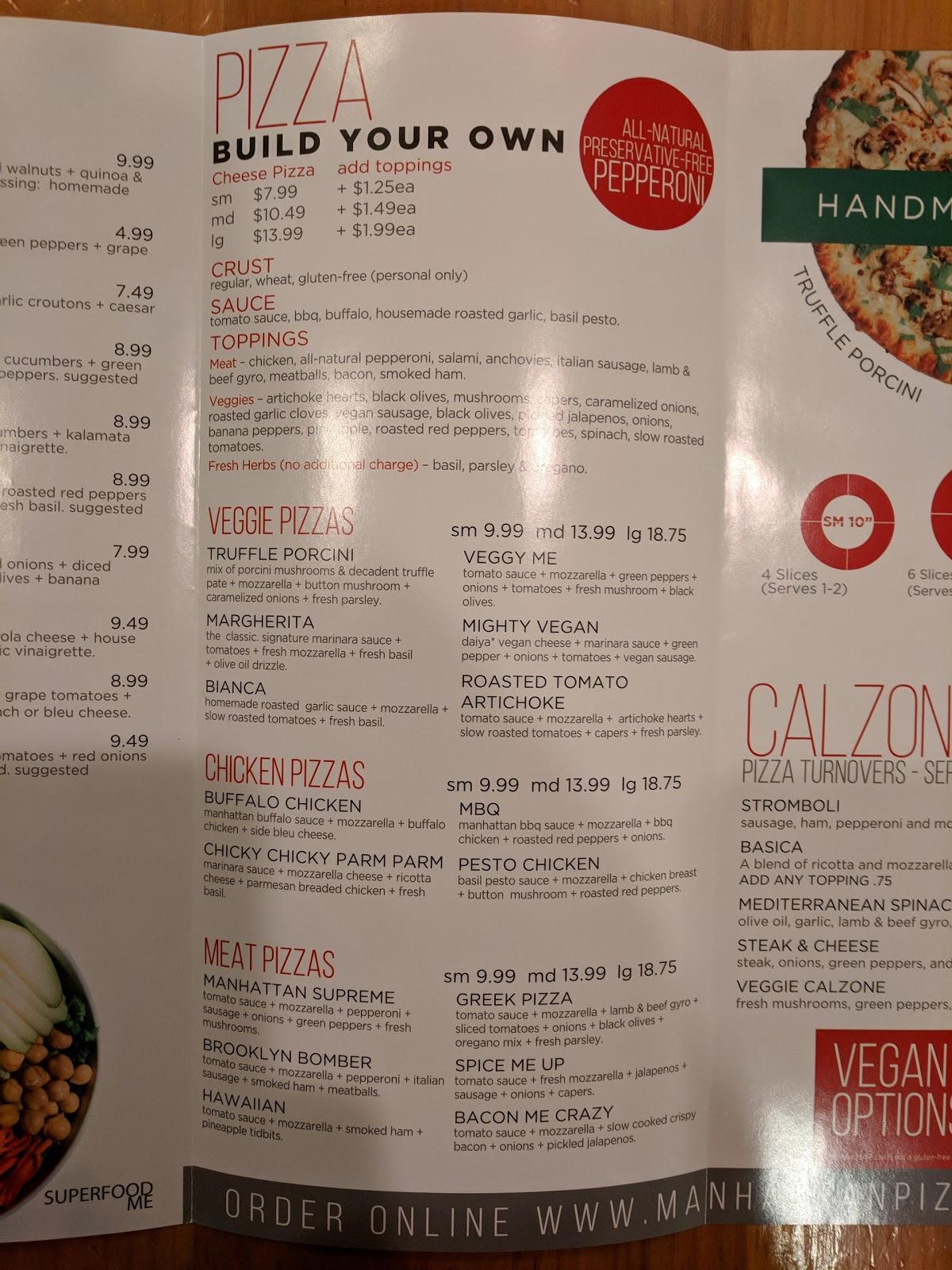 Menu at Manhattan Pizza pizzeria, Urbana