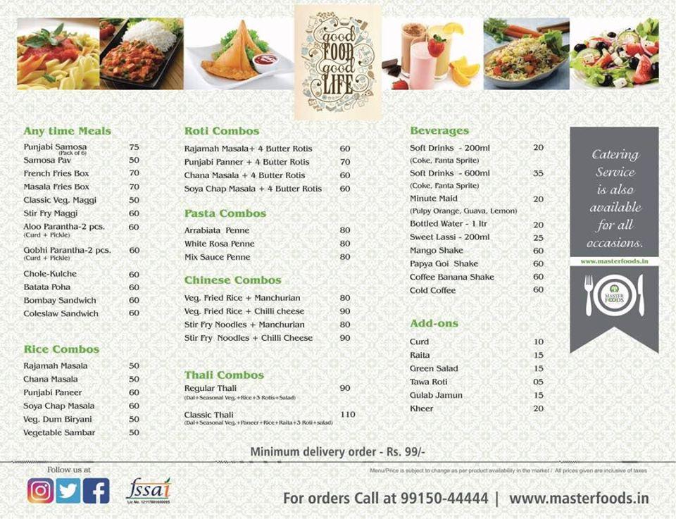 Menu at Master Foods Mohali, Chandigarh