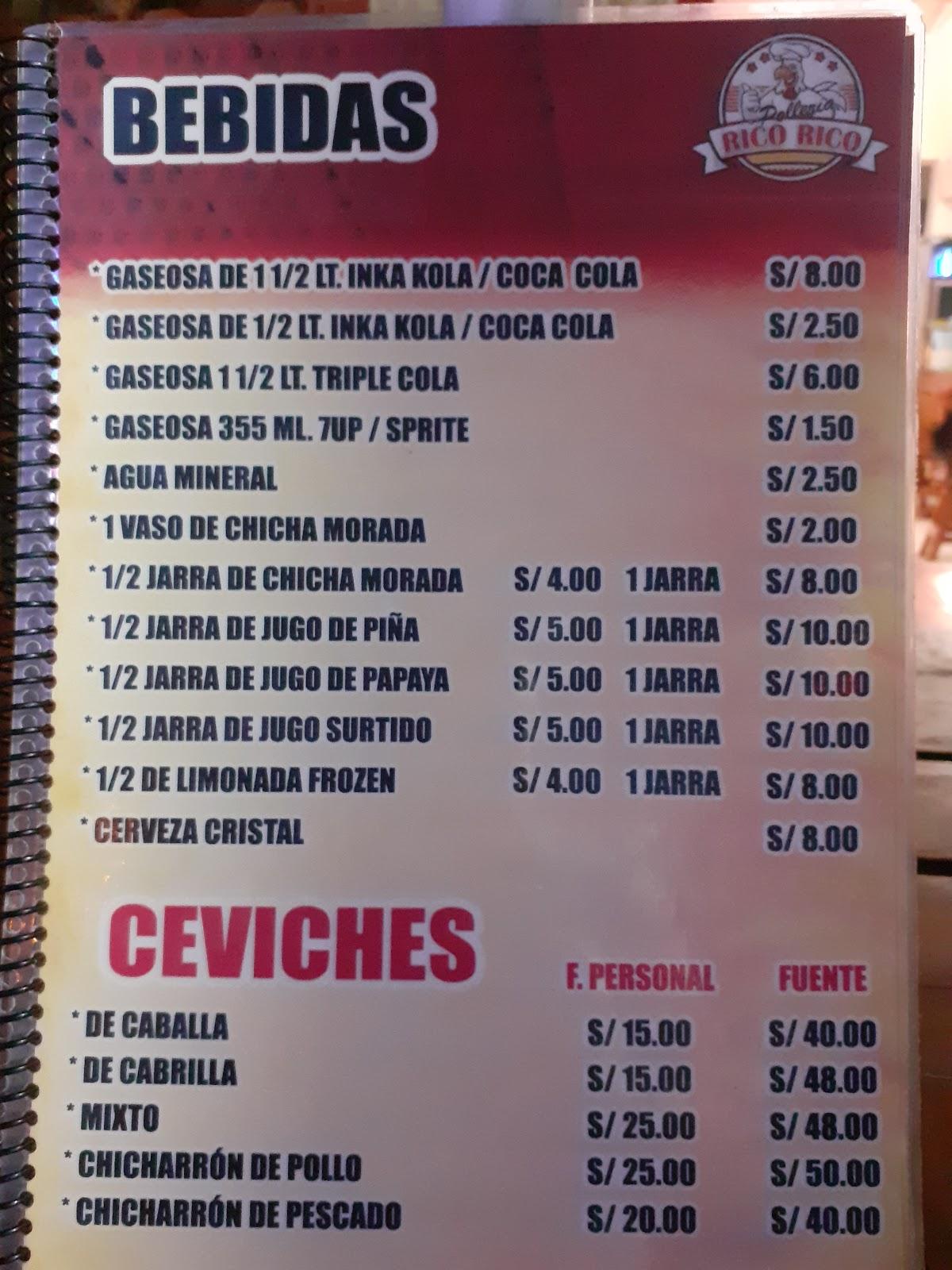 Menu at POLLERIA RICO RICO restaurant, Piura