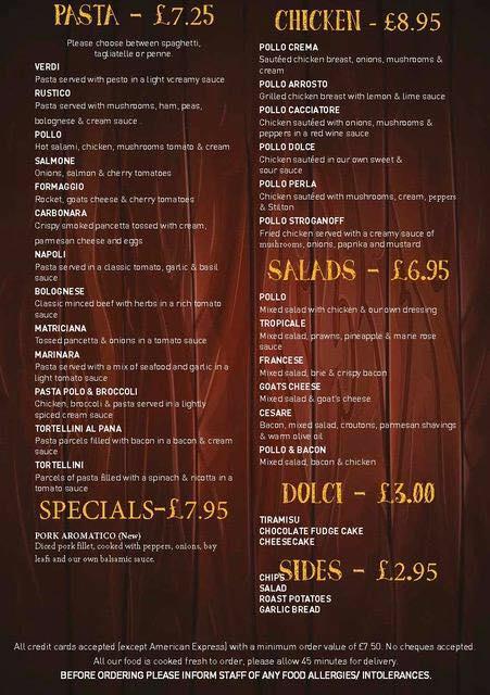 Menu at Rustico restaurant, Wakefield