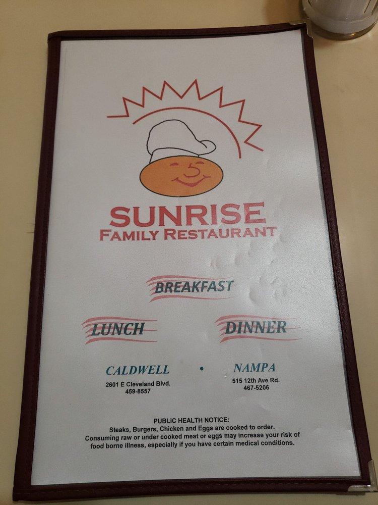Menu at Sunrise Inn restaurant, Nampa