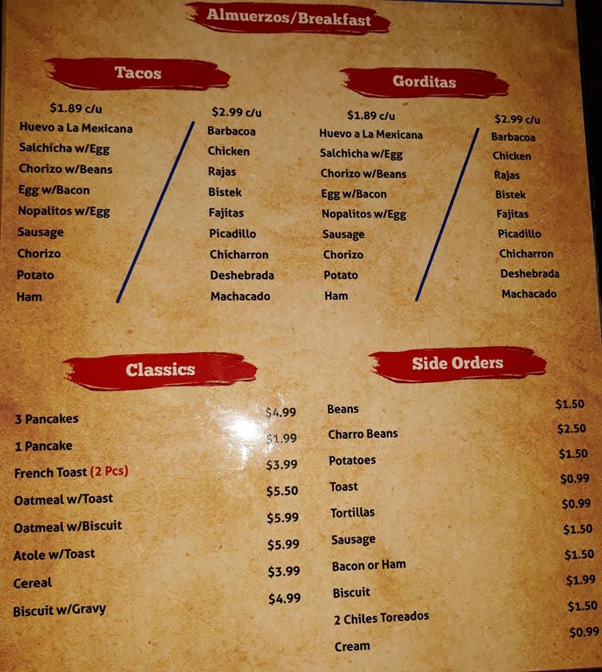 Menu at Carmelitas Restaurant, Edinburg