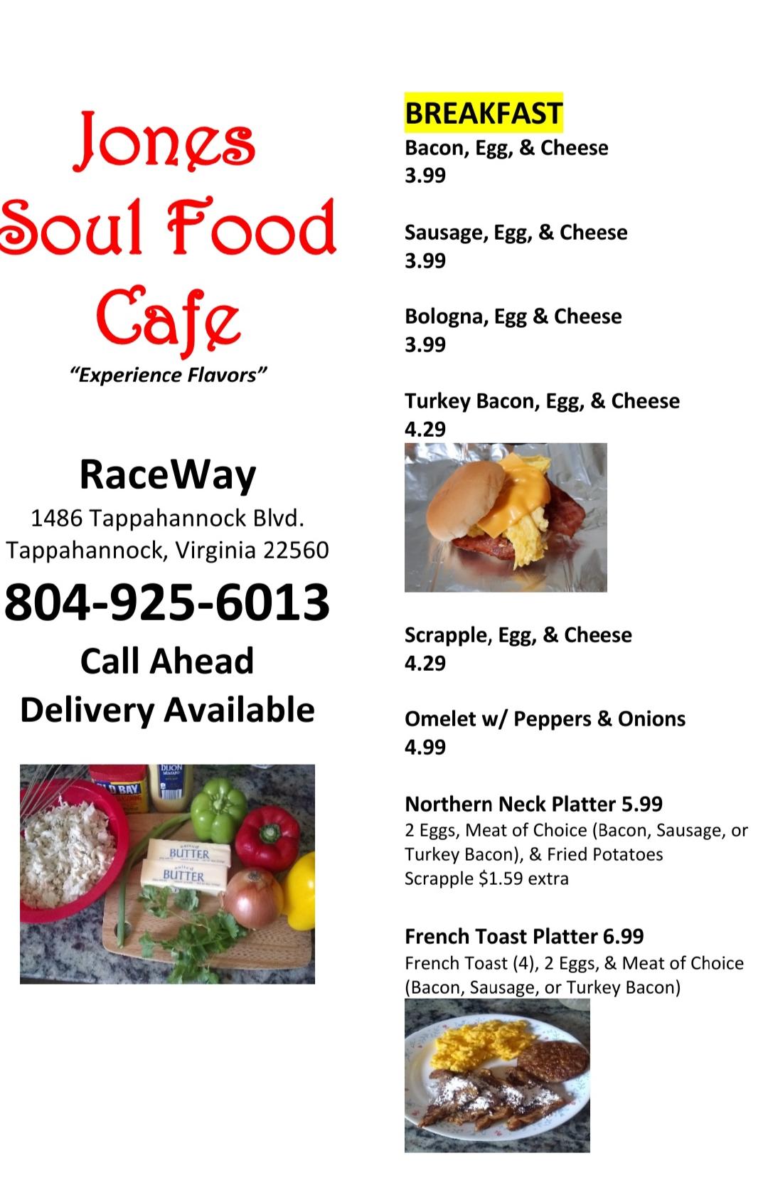 Menu at Jones Soul Food Cafe, Tappahannock