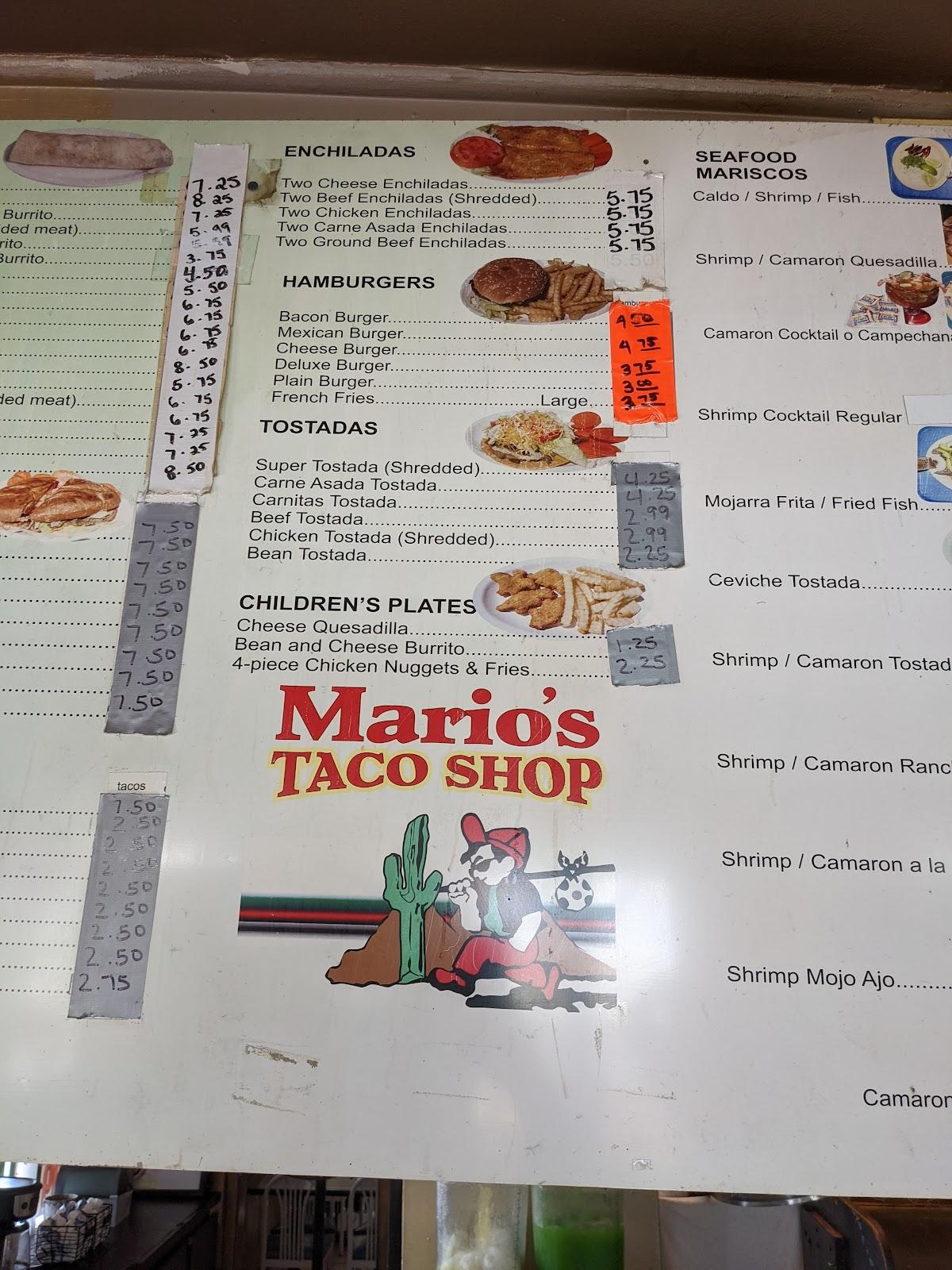 Menu at Mario's Taco Shop fast food, Merced, 51 W 16th St