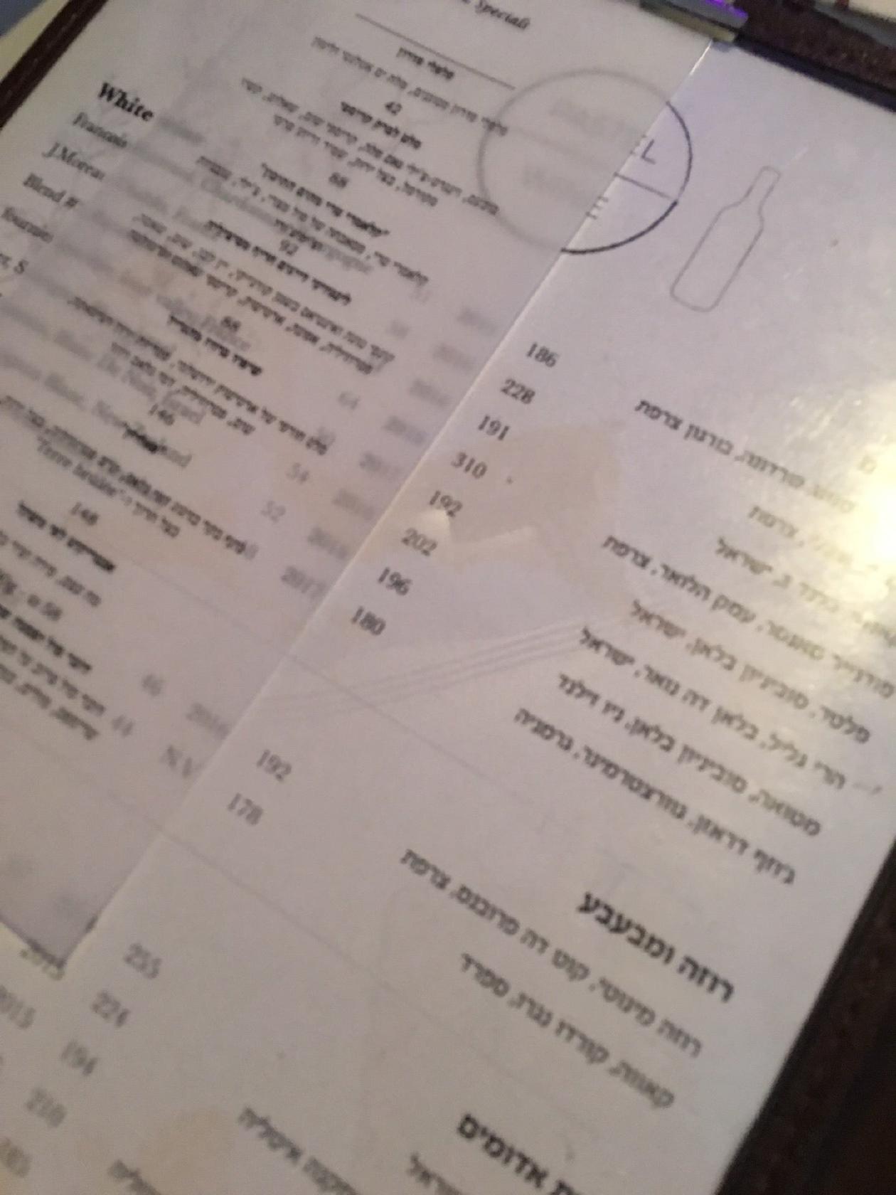 Menu at Pastel pub & bar, Tel Aviv-Yafo