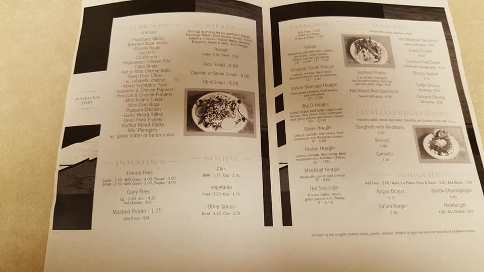 Menu at Patrick's Pub, Apollo, 205 1st St