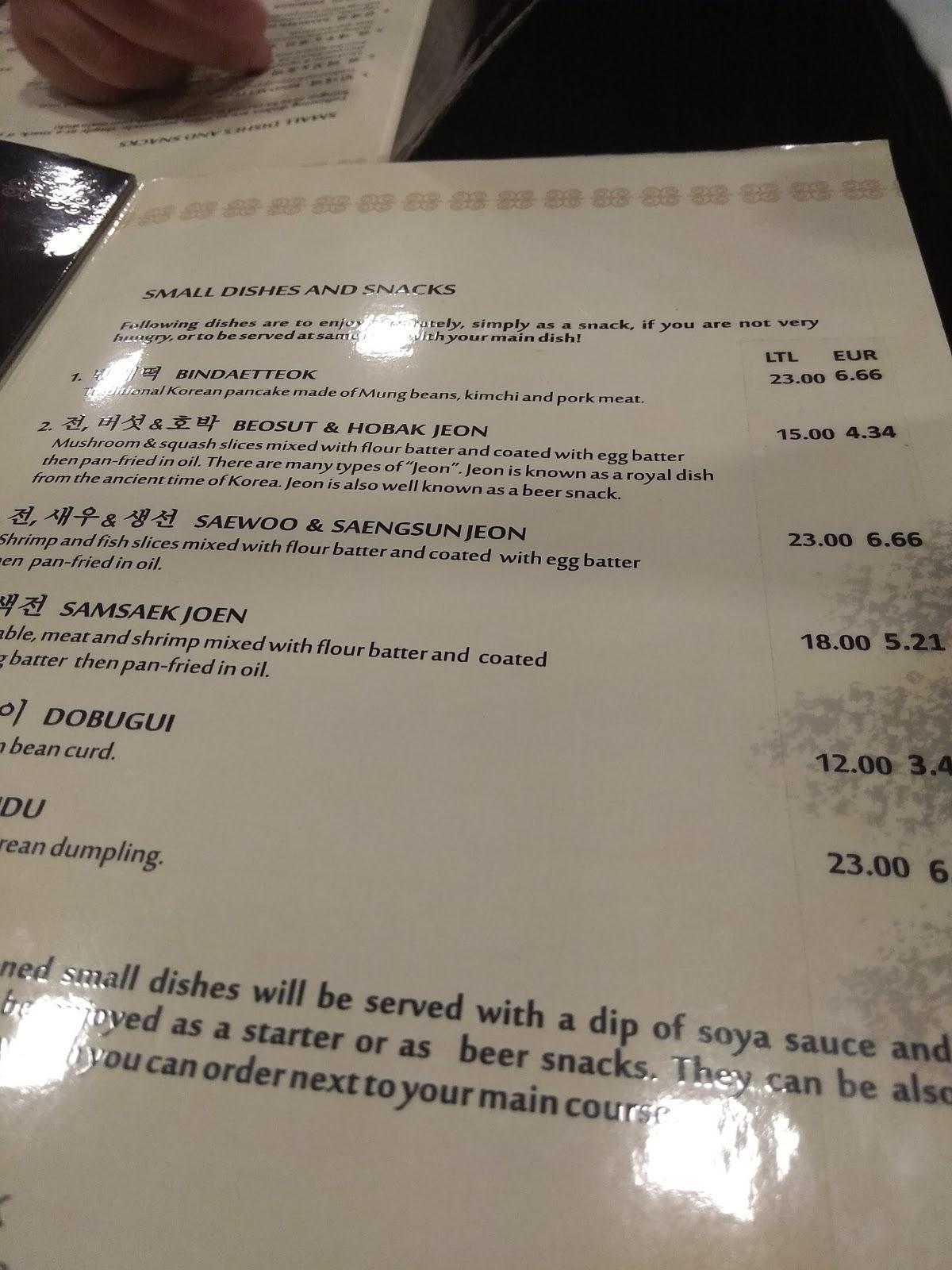 Carta del restaurante Restoranas KOREAN TASTE, Vilna