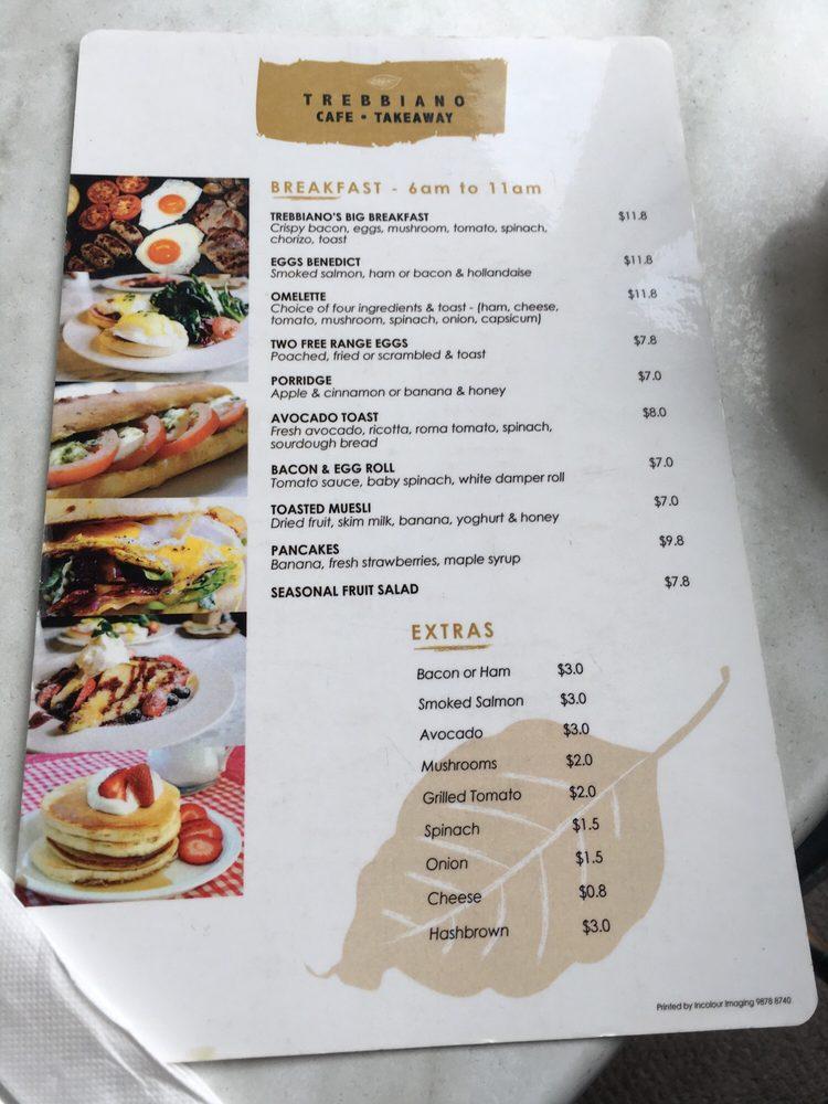 Menu at Cafe Trebbiano, North Ryde