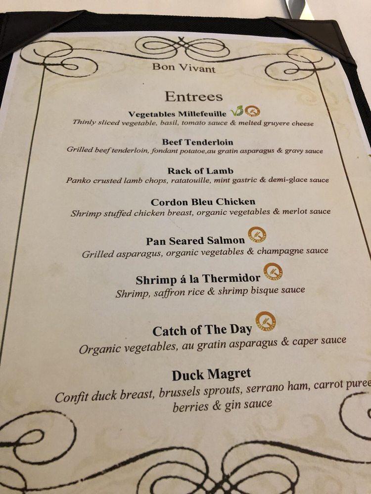 Menu at Bon Vivant restaurant, San José del Cabo, Paseo Malecon Sn Lote 5