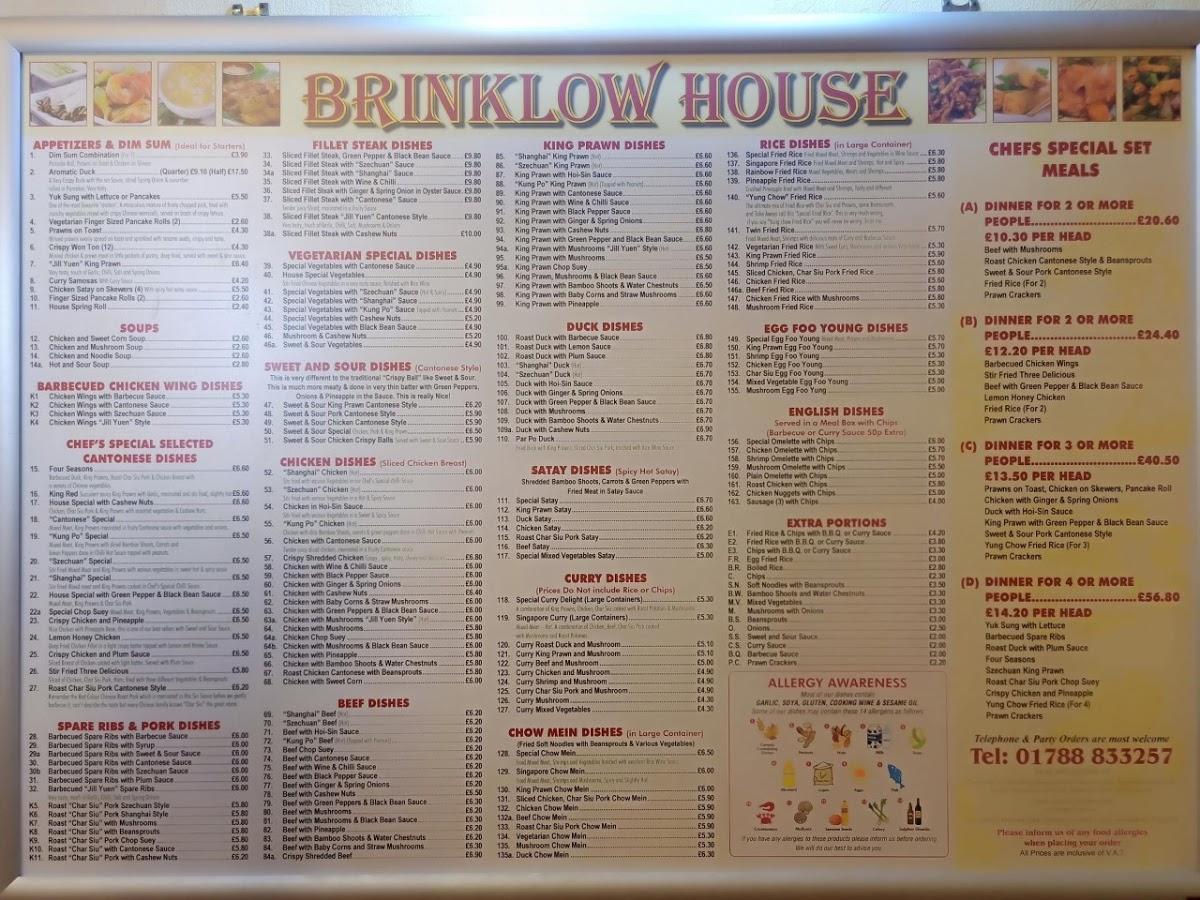 Menu at Brinklow House fast food, Brinklow