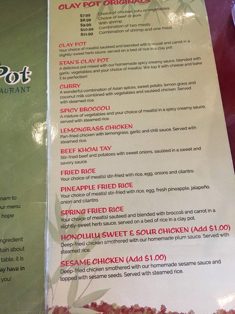 Menu at Clay Pot Restaurant, Waco, 416 Franklin Ave