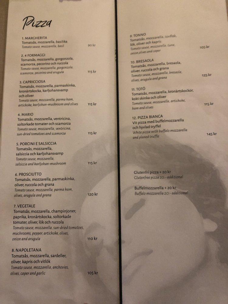 Menu at Di Penco restaurant, Malmö