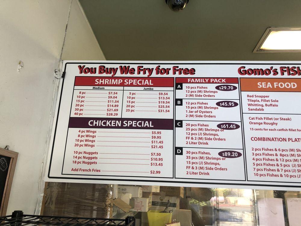 Menu at Gomo's Fish Market restaurant, Inglewood