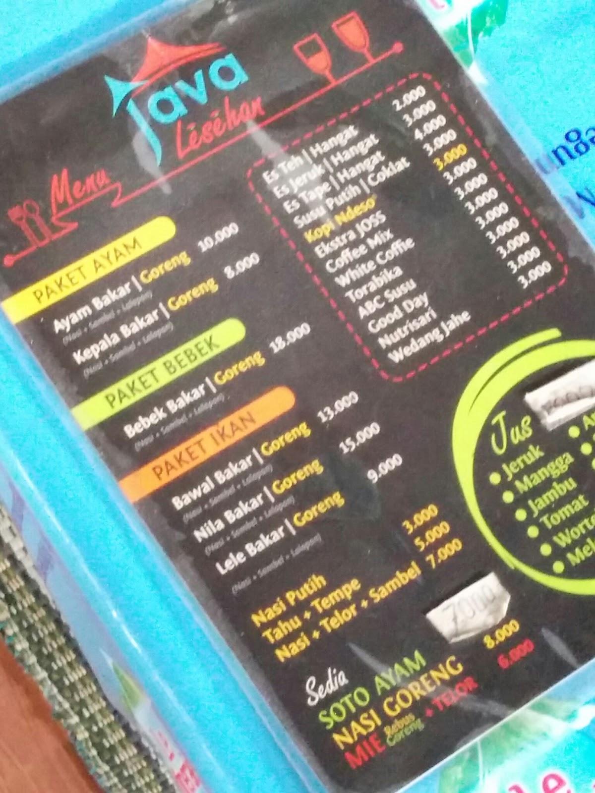 Carta del restaurante Java Angkringan, Tamanagung