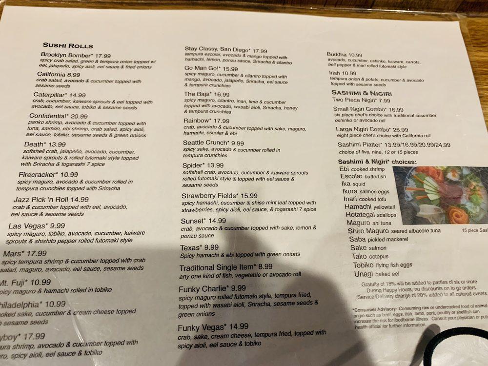 Menu at O'Shucks restaurant, Salt Lake City