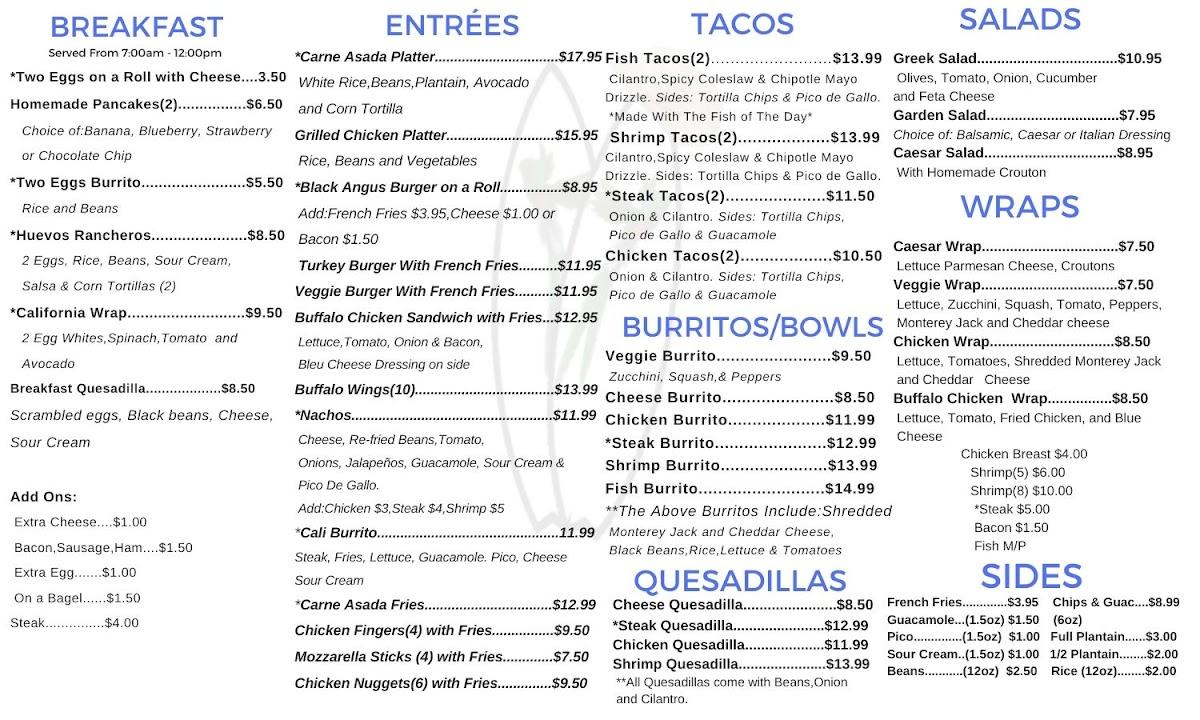 Menu at Quincho's fast food, Montauk