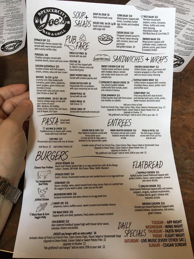 Menu at SpencerCity Bar & Grill, Canada