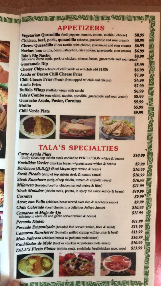 Menu at Tala's Restaurant, Lomita