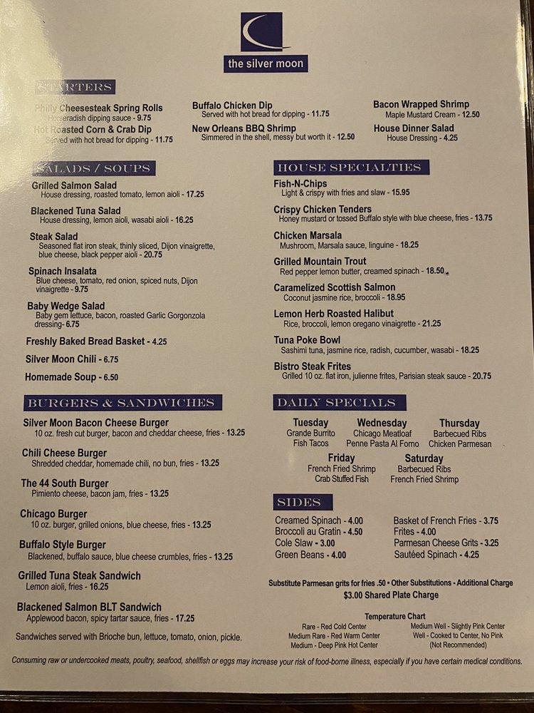 Menu at The Silver Moon pub & bar, USA, Greensboro Rd