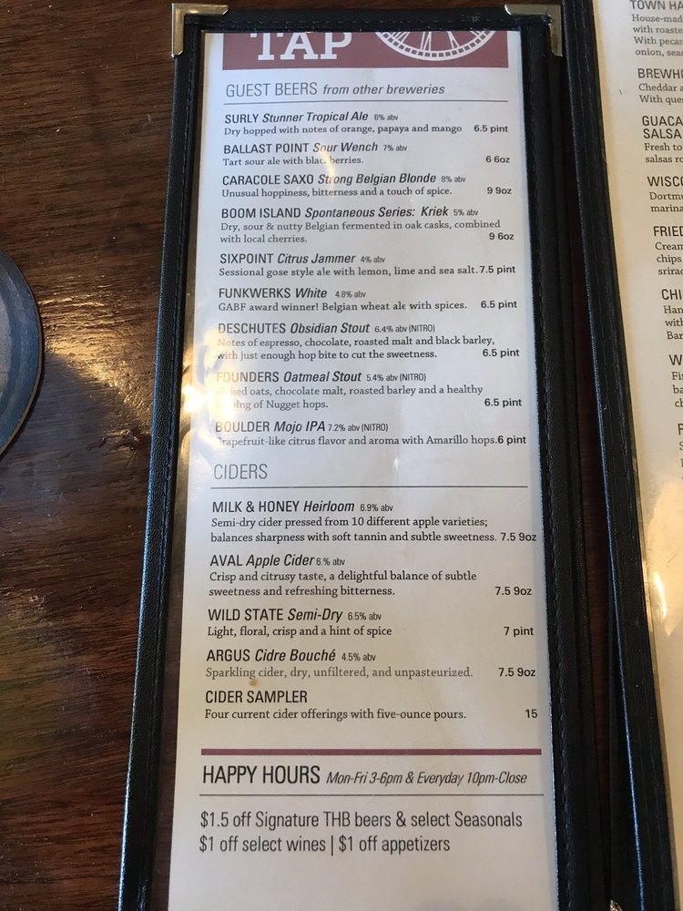 Menu at Town Hall Tap pub & bar, Minneapolis