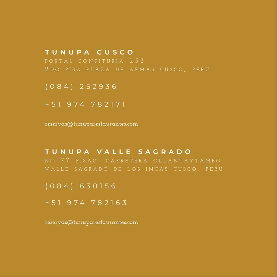 Menu at Tunupa Restaurant, Cusco