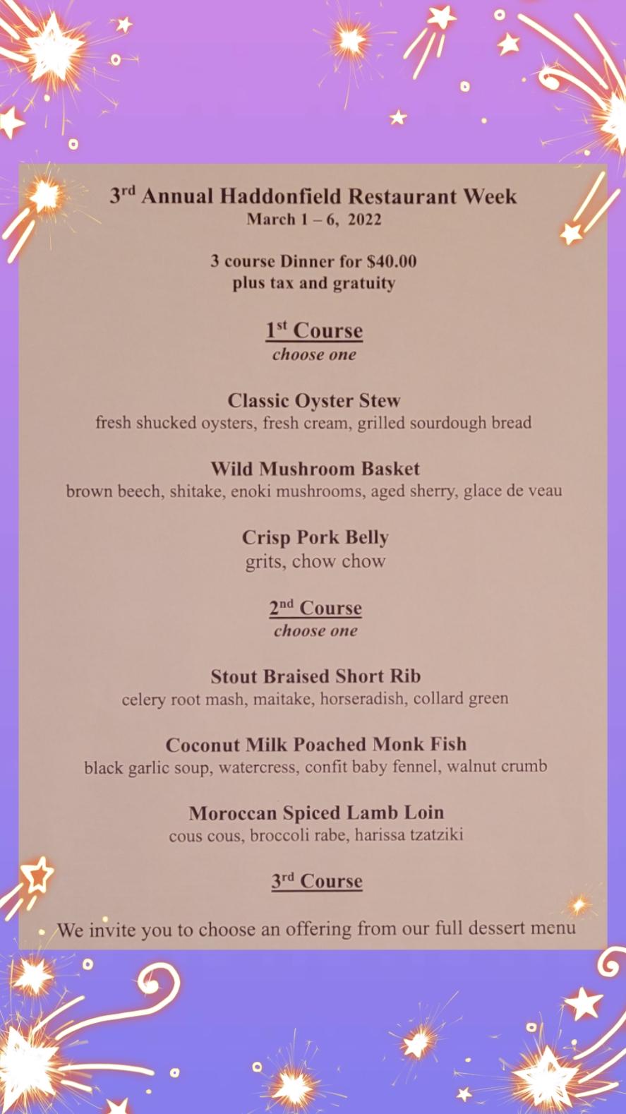 Menu at Wanda BYOB restaurant, Haddonfield