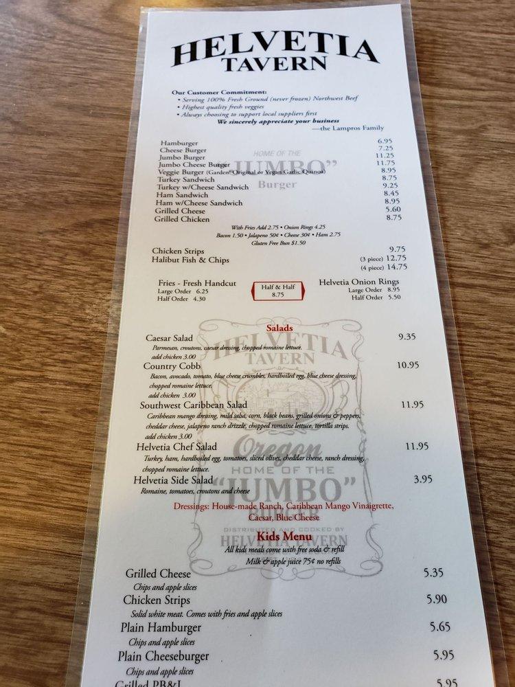 Menu at Helvetia Tavern pub & bar, Hillsboro, NW Helvetia Rd