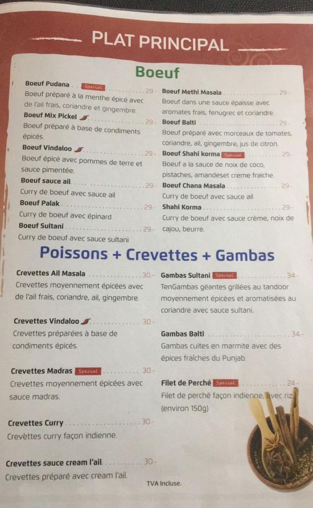Menu at Sultan, Neuchâtel