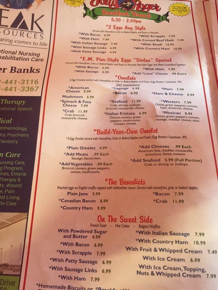 Menu at The Jolly Roger Restaurant, Kill Devil Hills