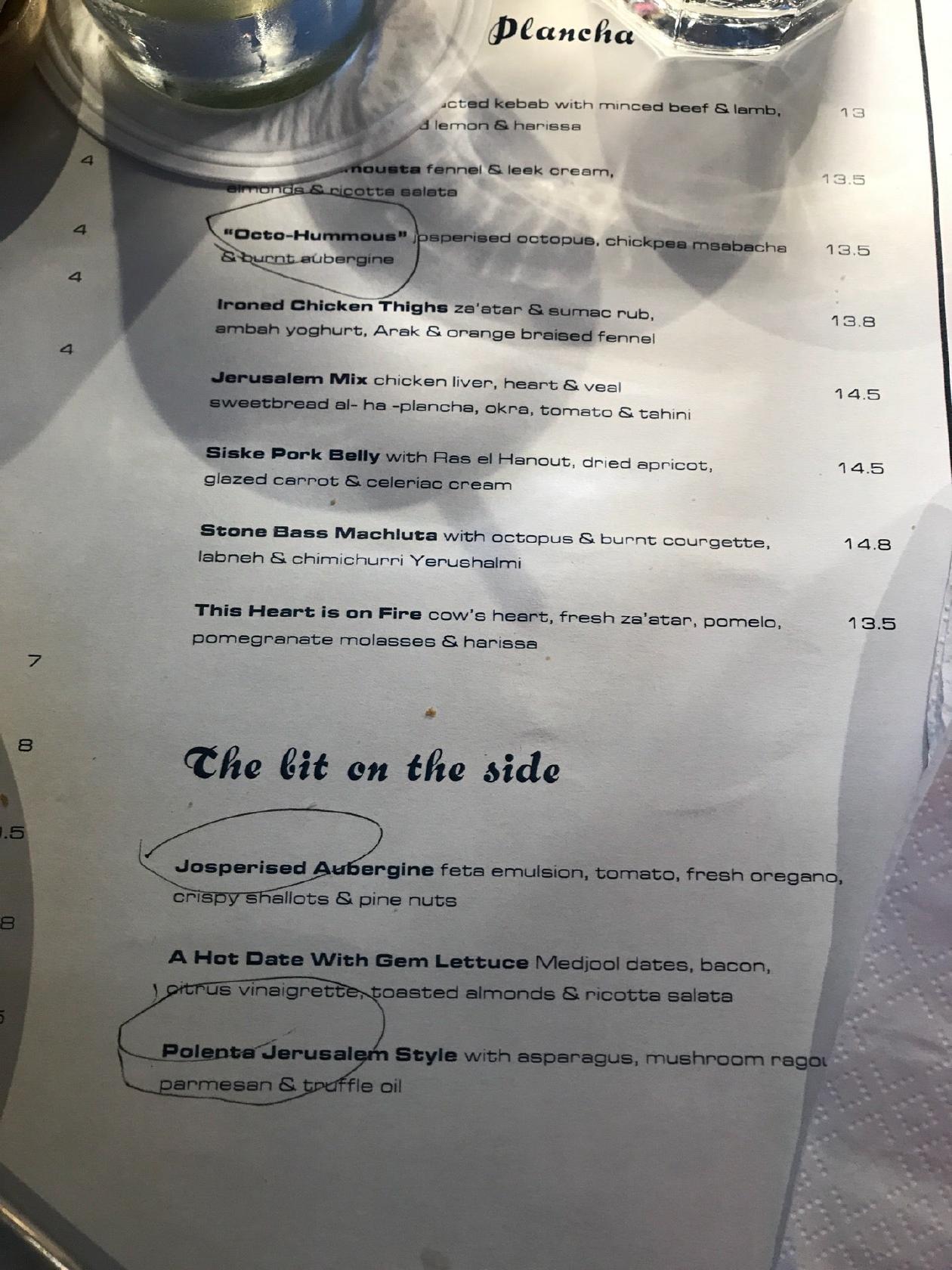 Menu at The Palomar restaurant, London