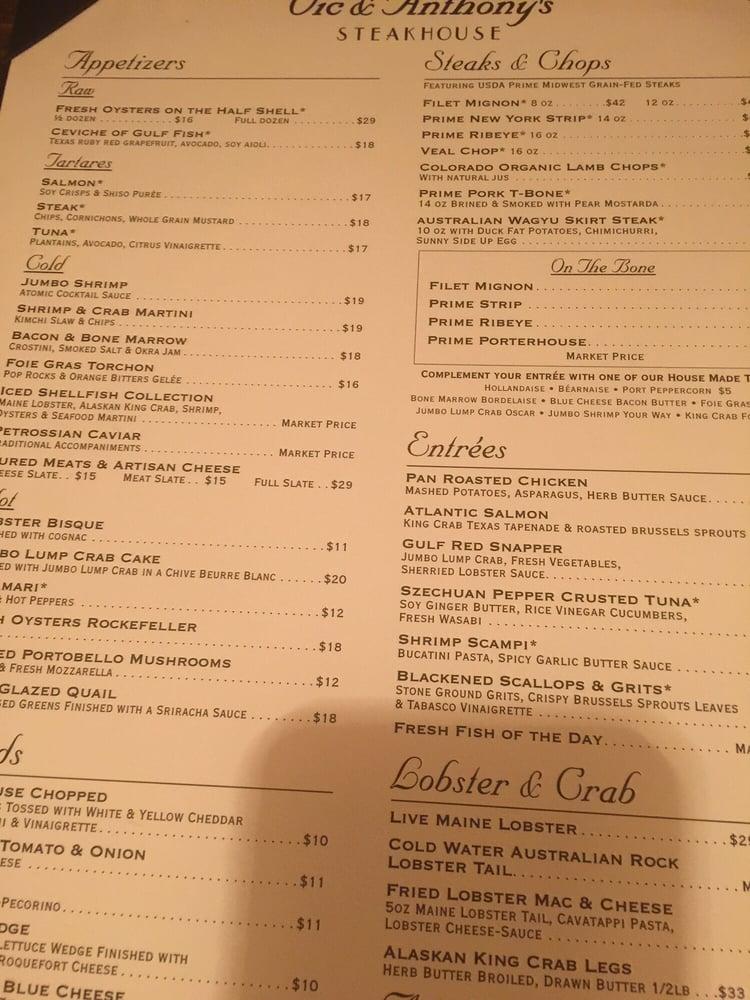 Menu at Vic & Anthony's Steakhouse, Houston