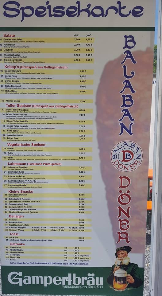 Speisekarte von BALABAN DÖNER pub & Bar, Lichtenfels