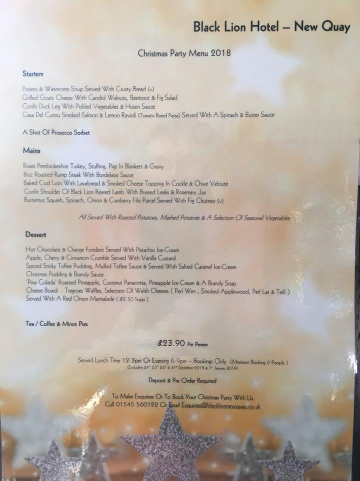 Menu at The Black Lion - New Quay, West Wales pub & bar, New Quay