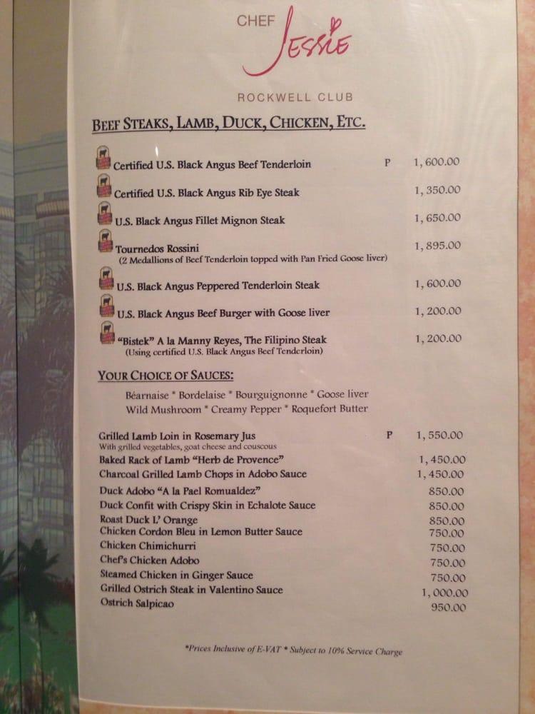 Menu at Chef Jessie Rockwell Club, Makati