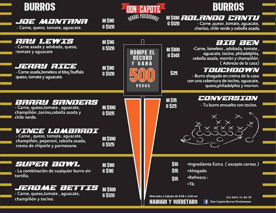 Menu at Las Bugas Tacos de Barrio, Ciudad Obregón