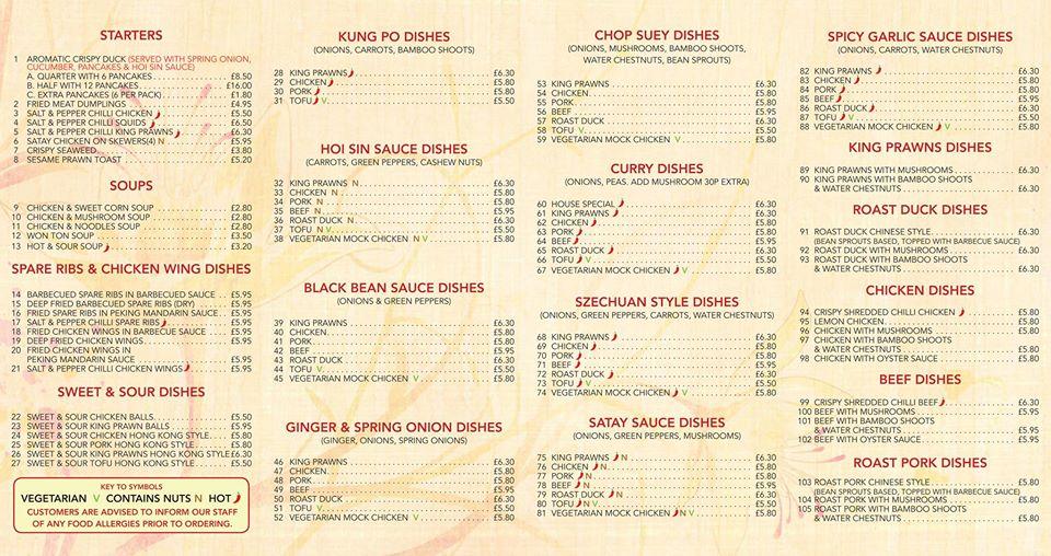 Menu at Lee Garden restaurant, Dorchester