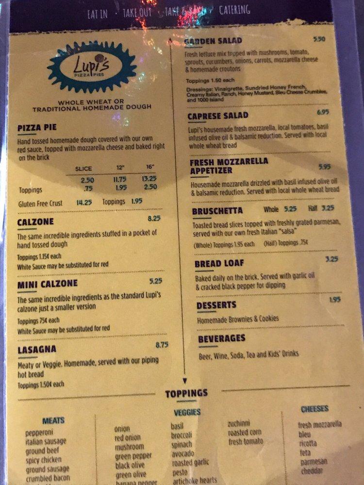 Menu at Lupis Pizza Pies pizzeria, Cleveland