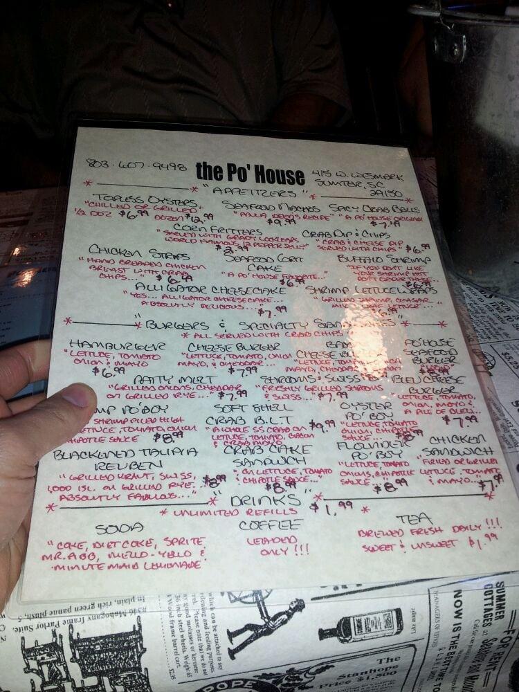 Menu at Palmetto Oyster House restaurant, Sumter