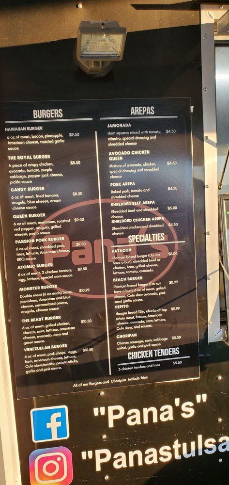 Menu at Pana’s restaurant, Tulsa
