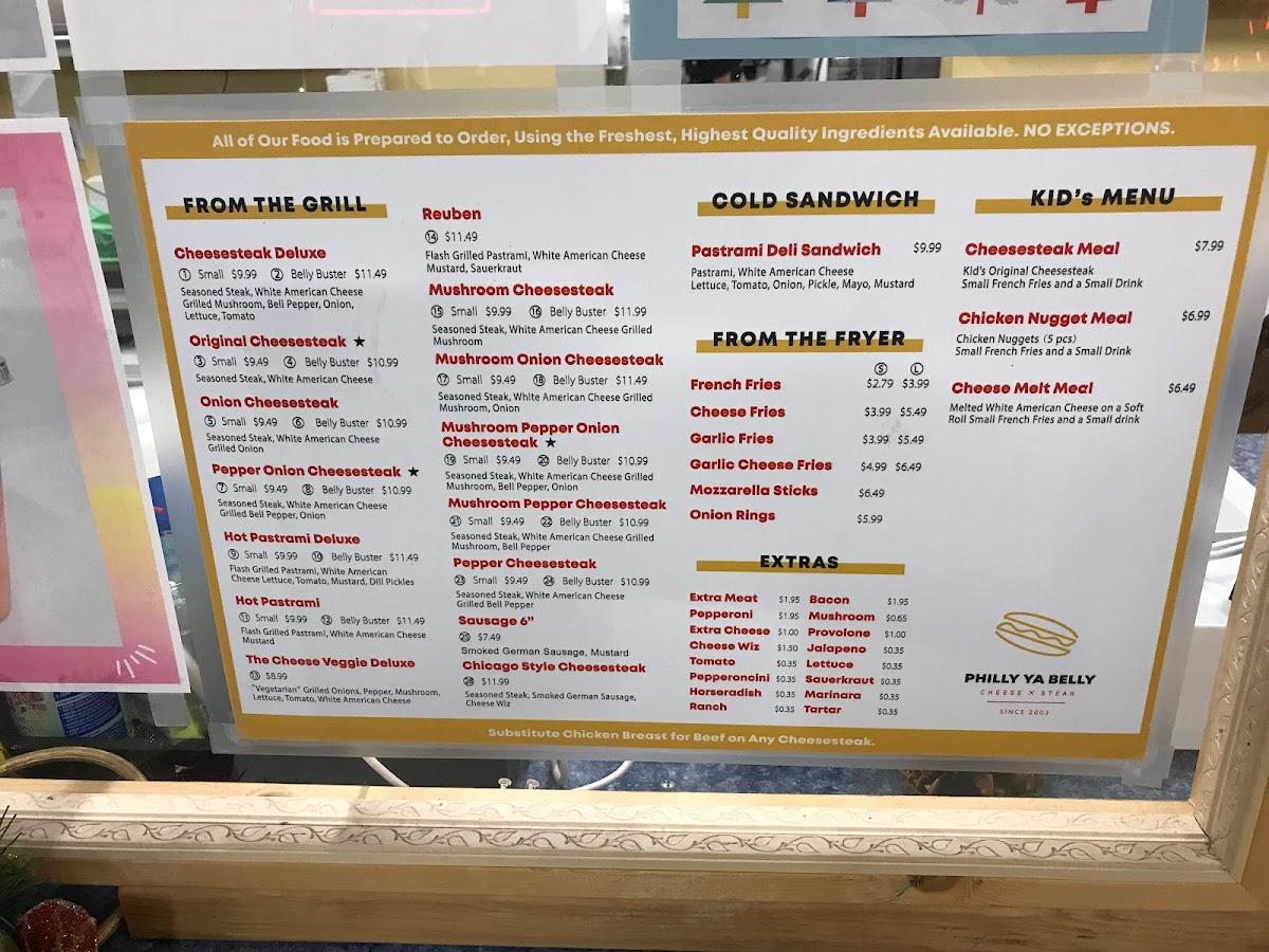 Menu at Philly Ya Belly fast food, Everett