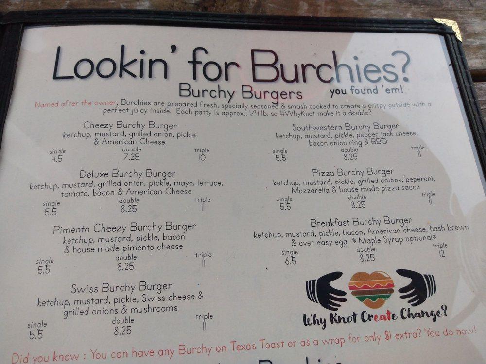 Menu at The Knot Burger Pub, Summerville, 208 E 5th N St