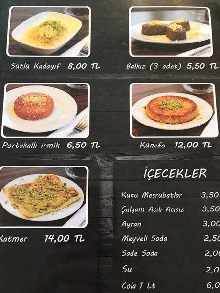 Menu at A Tantuni, Istanbul