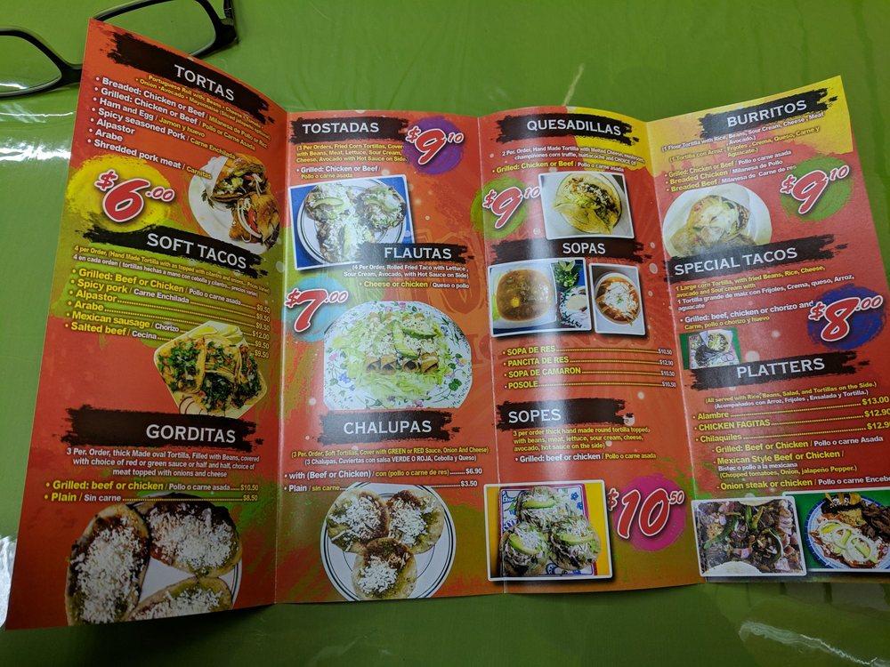 Menu at Antojitos Mexicanos restaurant, Roselle