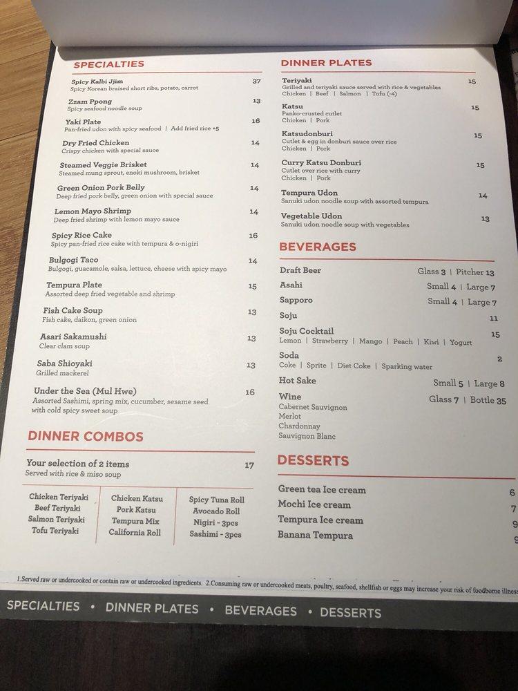 Menu at Izakaya Yoki restaurant, San Francisco