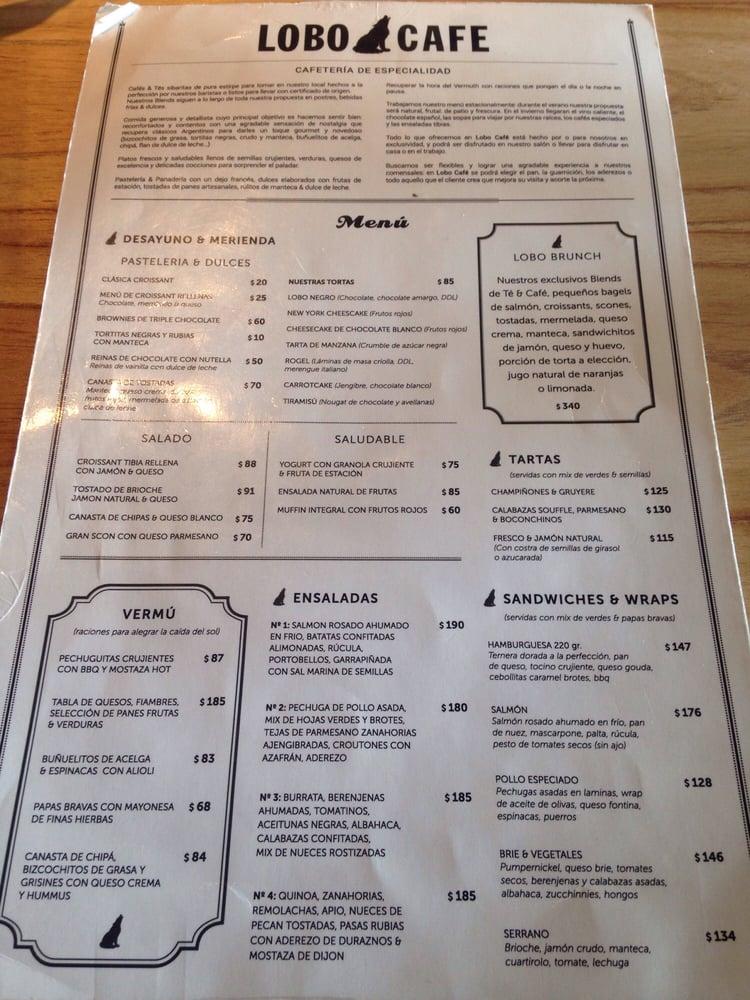 Menu at Lobo Café Puerto Madero, Buenos Aires, Pierina Dealessi 1330