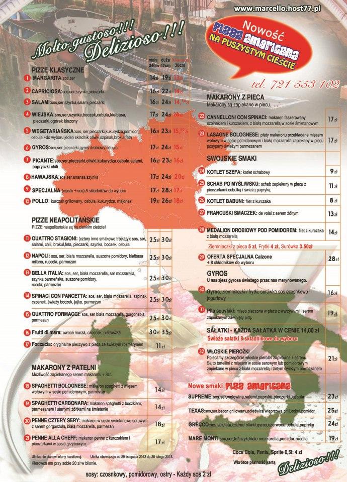 Menu at Pizzeria Marcello, Święta Katarzyna